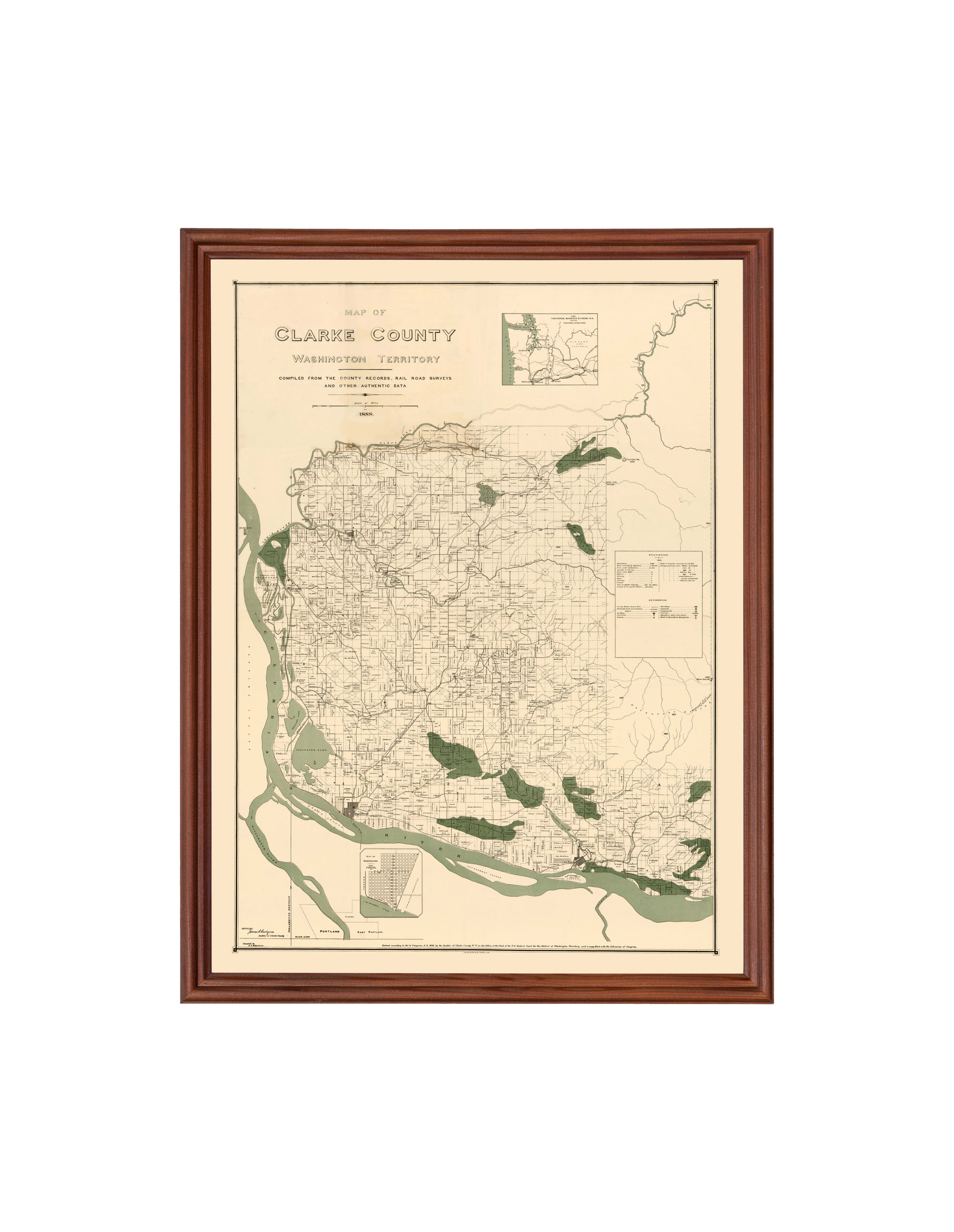 Clark County Map Framed Art 1888, Vintage Washington Wall Decor, 18x24 ...