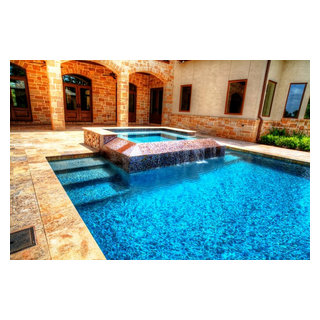 Rectangular Pool 4 with multiple linear waterfalls, landscape, and ...