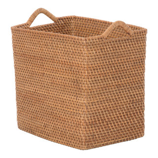 Loma Rectangular Tall Decorative Rattan Storage Basket with Ear Handles ...