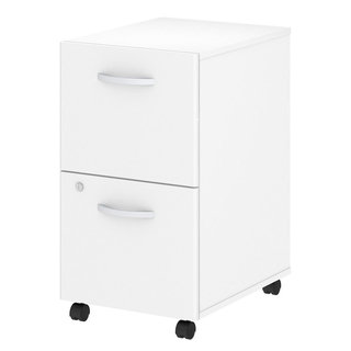 White Mobile File Cabinet, 2 Lockable Drawers, Fixed & Swivel Casters ...