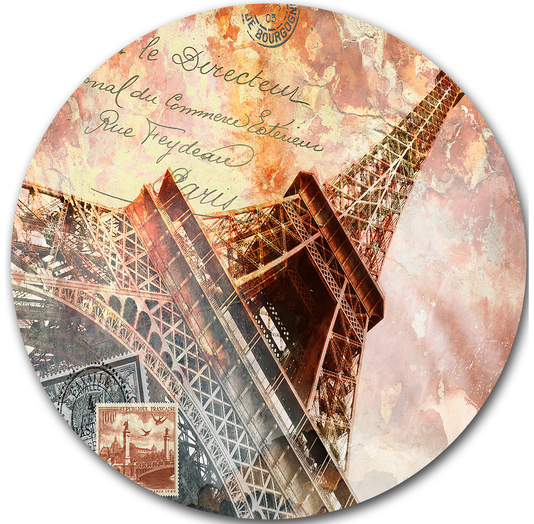 Eiffel Tower Paris, Contemporary Disc Metal Wall Art, Disc of 36 inch ...