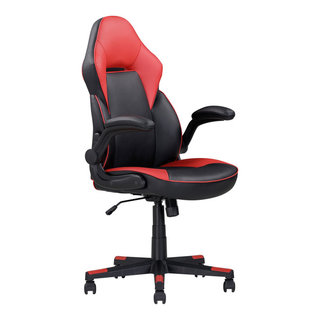 28 Inch Office Gaming Chair, 360 Degree Swivel, Black, Red Faux Leather ...