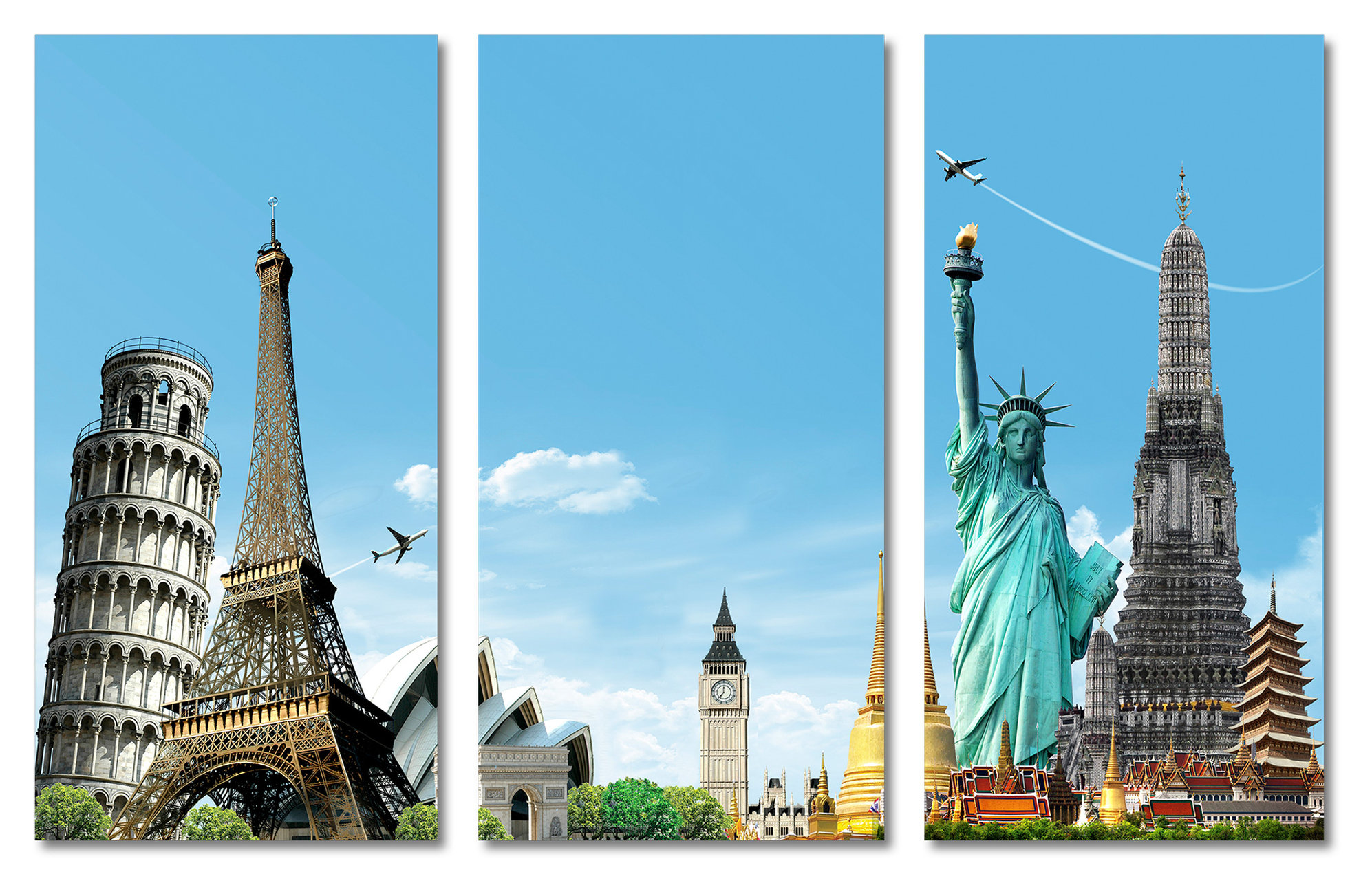 Travel The World Concept Canvas Print, 3 Panel Split, Triptych Wall Art ...