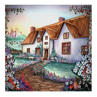 "English Cottage" by Sher Sester, Canvas Art, 14"x14" - Farmhouse ...