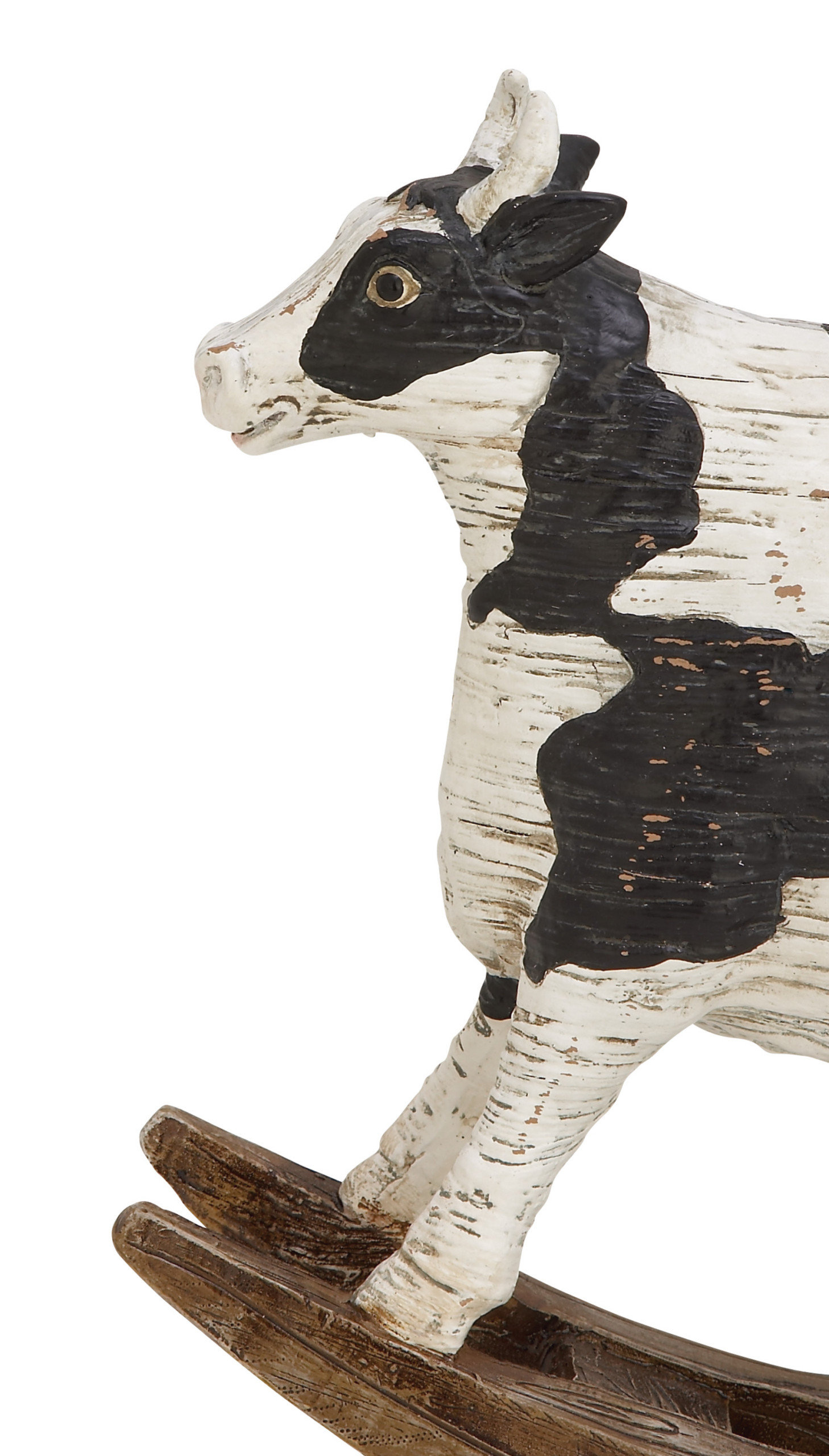 Polystone Frame Cow Sculpture on Wooden Base, Black and White ...