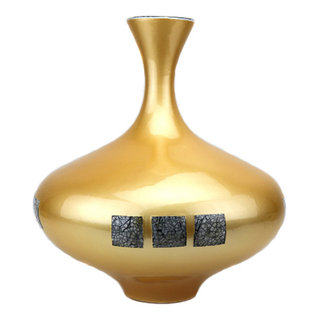 Ravello Ceramic Vase Glazed Yellow with Eggshell Insets - Contemporary ...