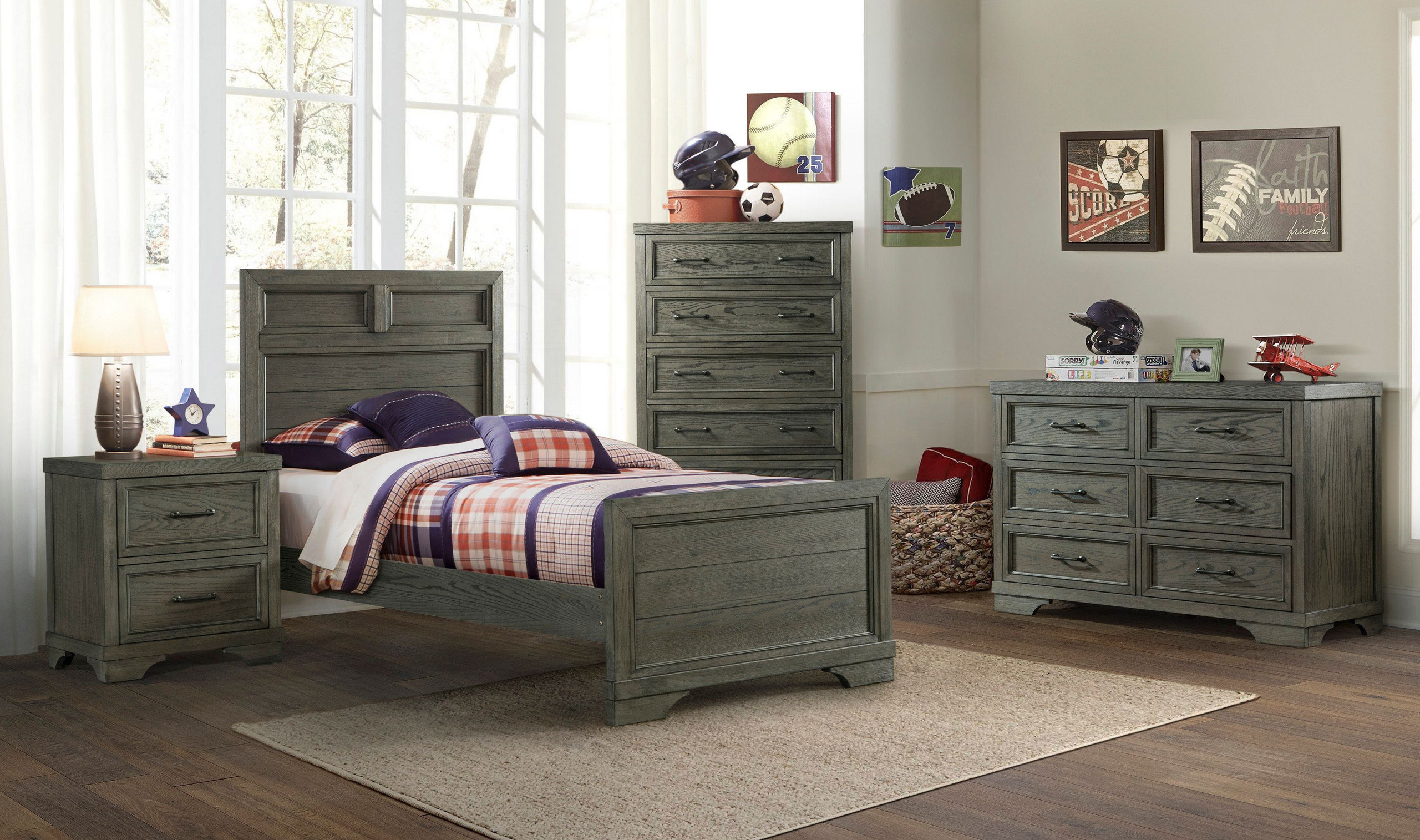 Foundry Wood Complete Bed, Brushed Pewter, Twin - Transitional - Kids ...