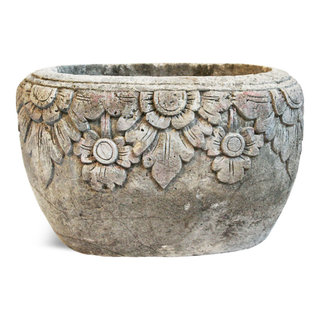 Stone Carved Planter Pot - Rustic - Outdoor Pots And Planters - by ...