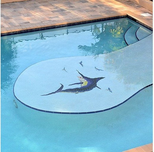 Marlin Ceramic Swimming Pool Mosaic, 80"x54" - Beach Style - Accent ...