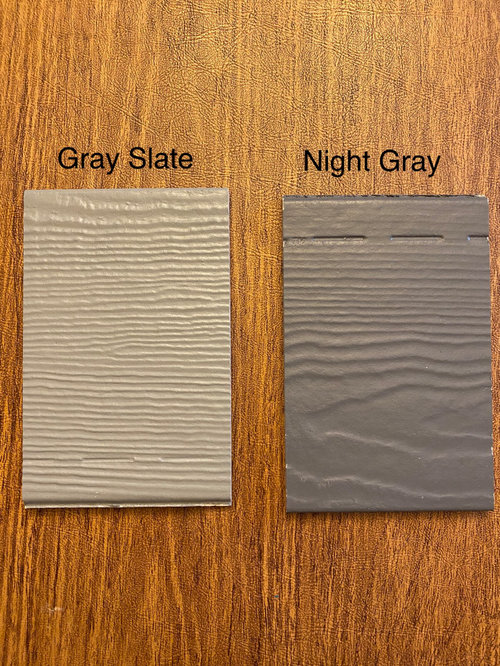 James Hardie Slate Gray or Night Gray with Black windows and dark trim