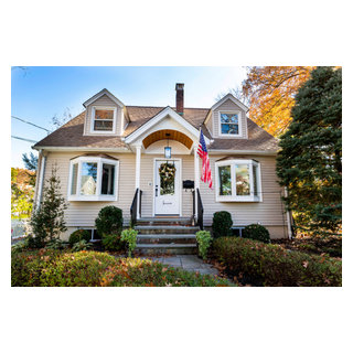 New Portico with Wood Lining & Bay Windows - Transitional - Exterior ...