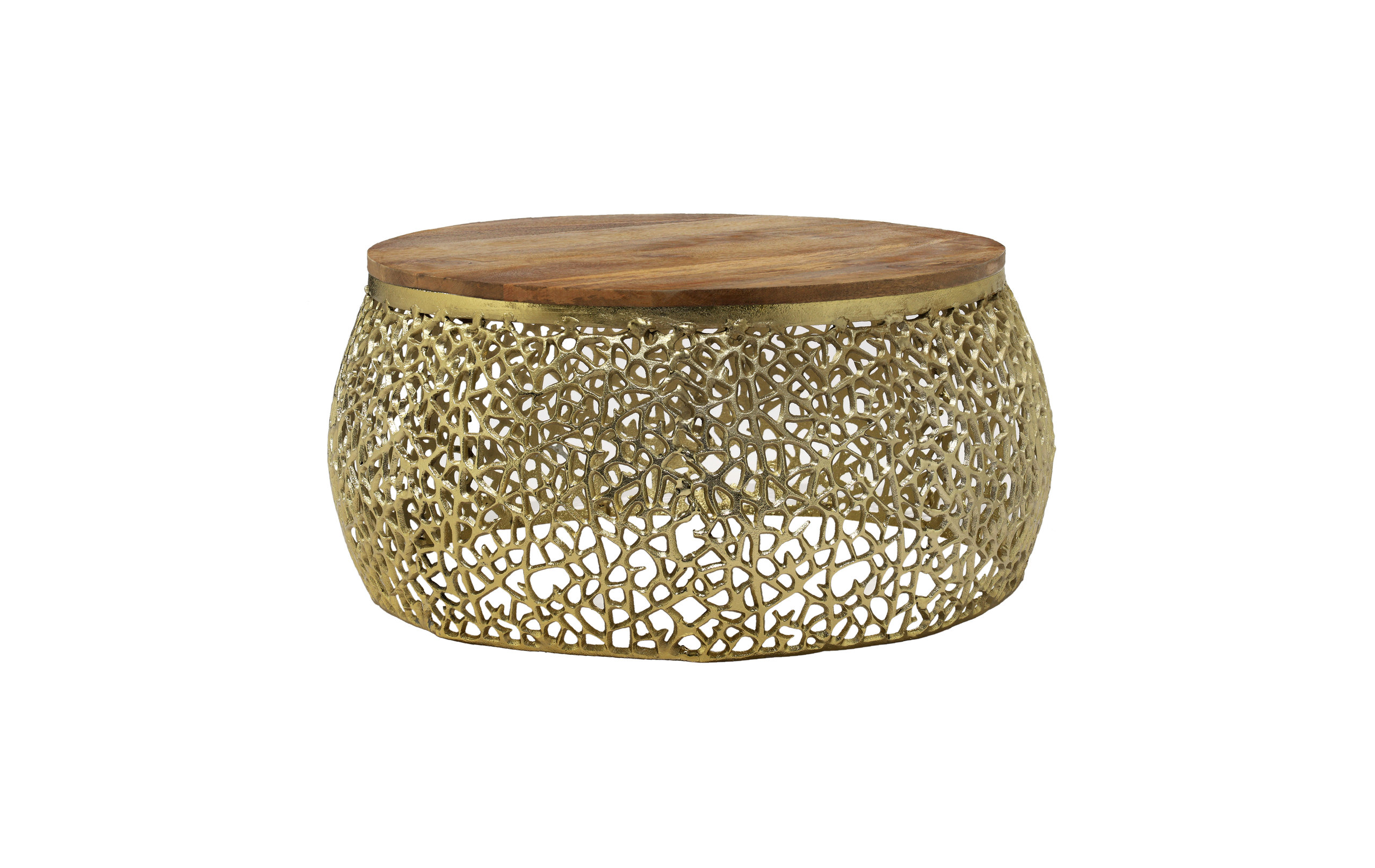 GDF Studio Aluminum Frame Coffee Table With Mango Wood Top, Gold ...