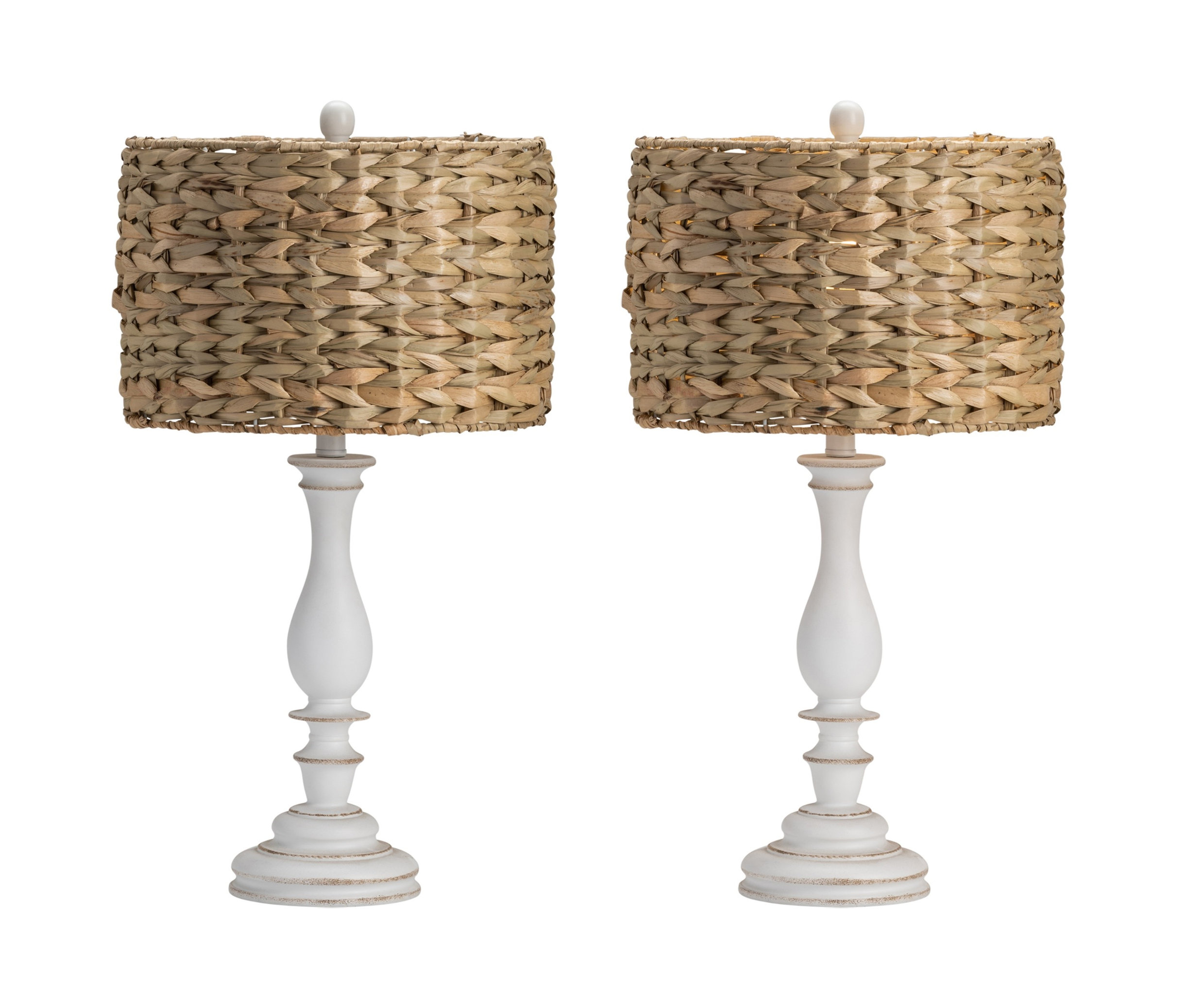 26.5"H White Resin Table Lamps With Natural Drum Shade, Set of 2 ...