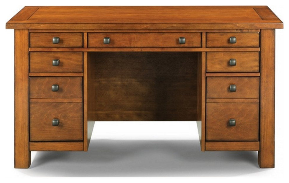 Pemberly Row Contemporary Aged Maple Executive Pedestal Desk ...