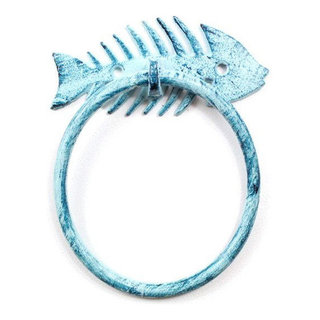 Rustic Dark Blue Whitewashed Cast Iron Fish Bone Towel Holder 5.5 ...