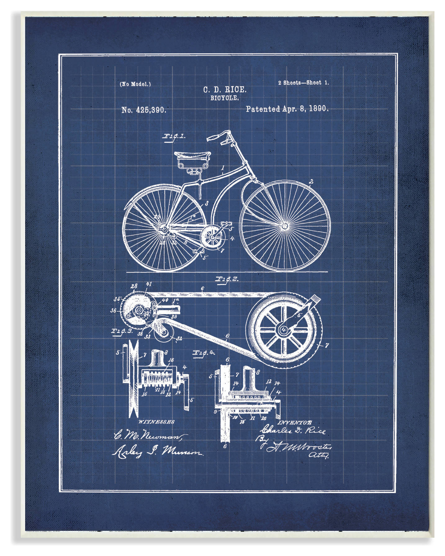 "Vintage Bike Blueprint" Wall Plaque Art, 10 x .5 x 15 - Industrial ...