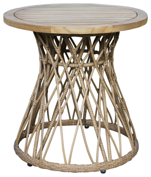 Bohemian Teak and Wicker Accent Table - Tropical - Outdoor Side Tables ...