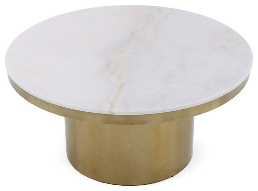 Modrest Rocky Round Stainless Steel Coffee Table in Glam White/Gold ...