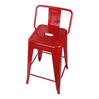 Lowback Red Metal Bar Stools, Set of 3 - Industrial - Bar Stools And ...