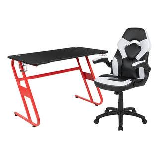 Flash Furniture 2 Piece Z-Frame Gaming Desk Set in Red and White ...