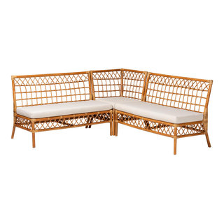 Aurick Rattan 3PC Dining Nook Banquette Set - Tropical - Dining Sets ...
