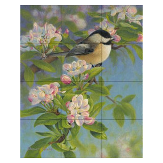 Tile Mural Chickadee And Blossoms SG By Shawn Gould, 29.75" W x 34" H ...