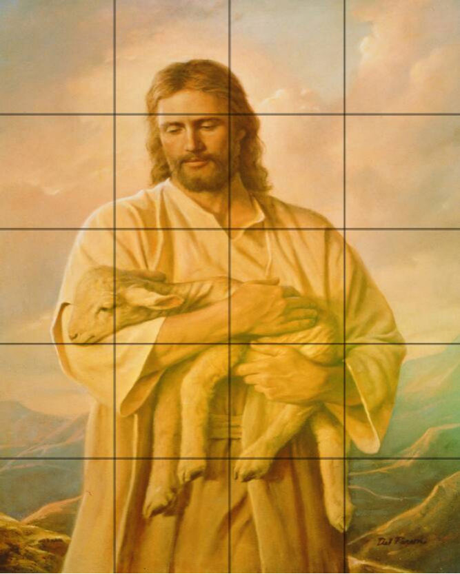 Tile Mural Kitchen Backsplash Jesus With Lamb by Del Parson, 24" W x 30 ...