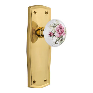 Prairie Plate Privacy White Rose Porcelain Door Knob, Unlacquered Brass ...