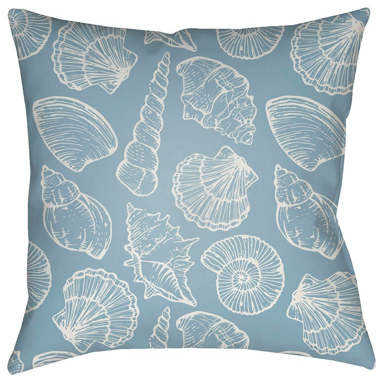 Shells III by Surya Poly Fill Pillow, Blue/White, 20' x 20' - Beach ...