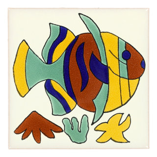 4.25"x4.25" Talavera Mexican Handmade Ceramic Tile, Rainbow Fish, Box ...
