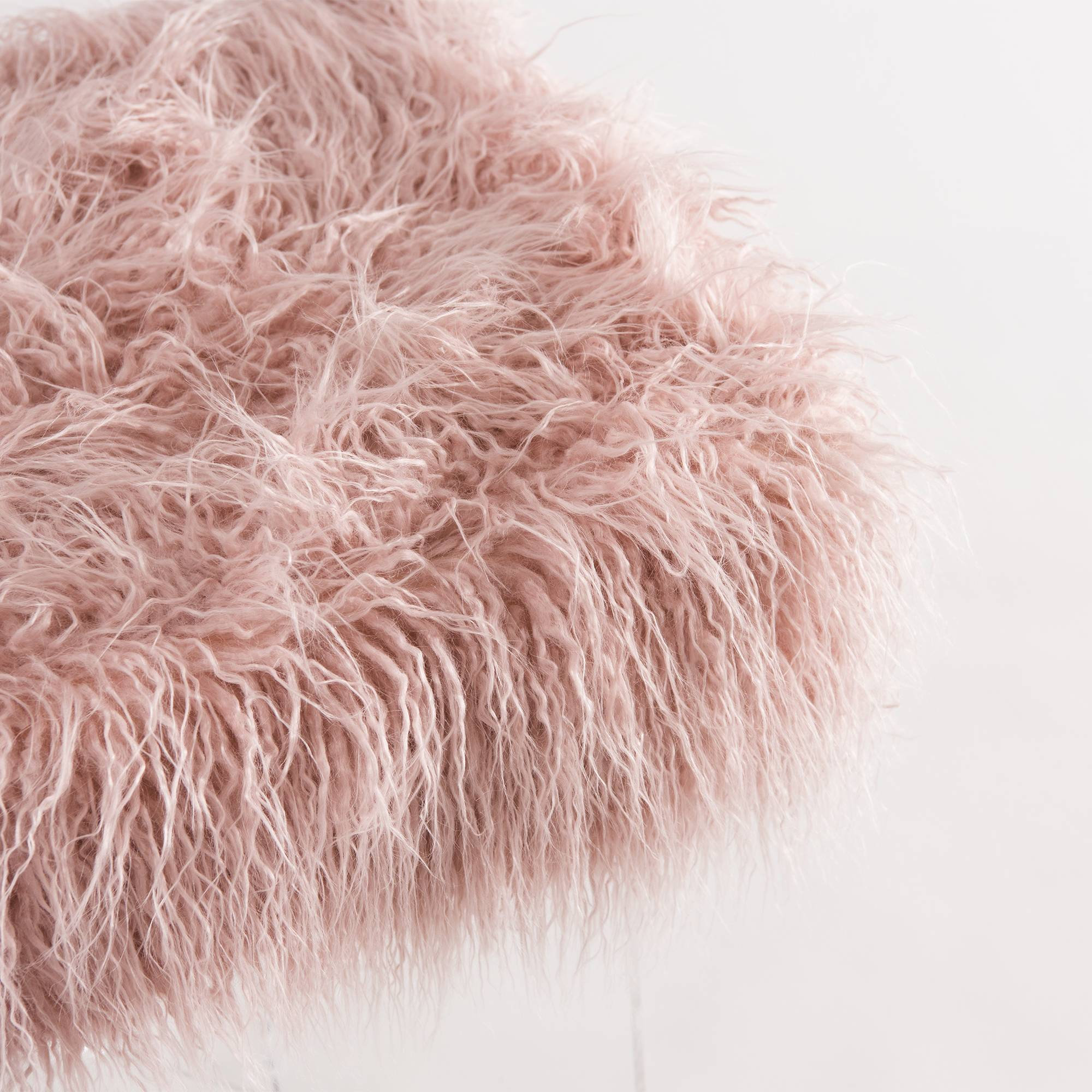 Mongolian Faux Fur Acrylic Cross Leg Stool, Pink, 17.5" - Contemporary ...