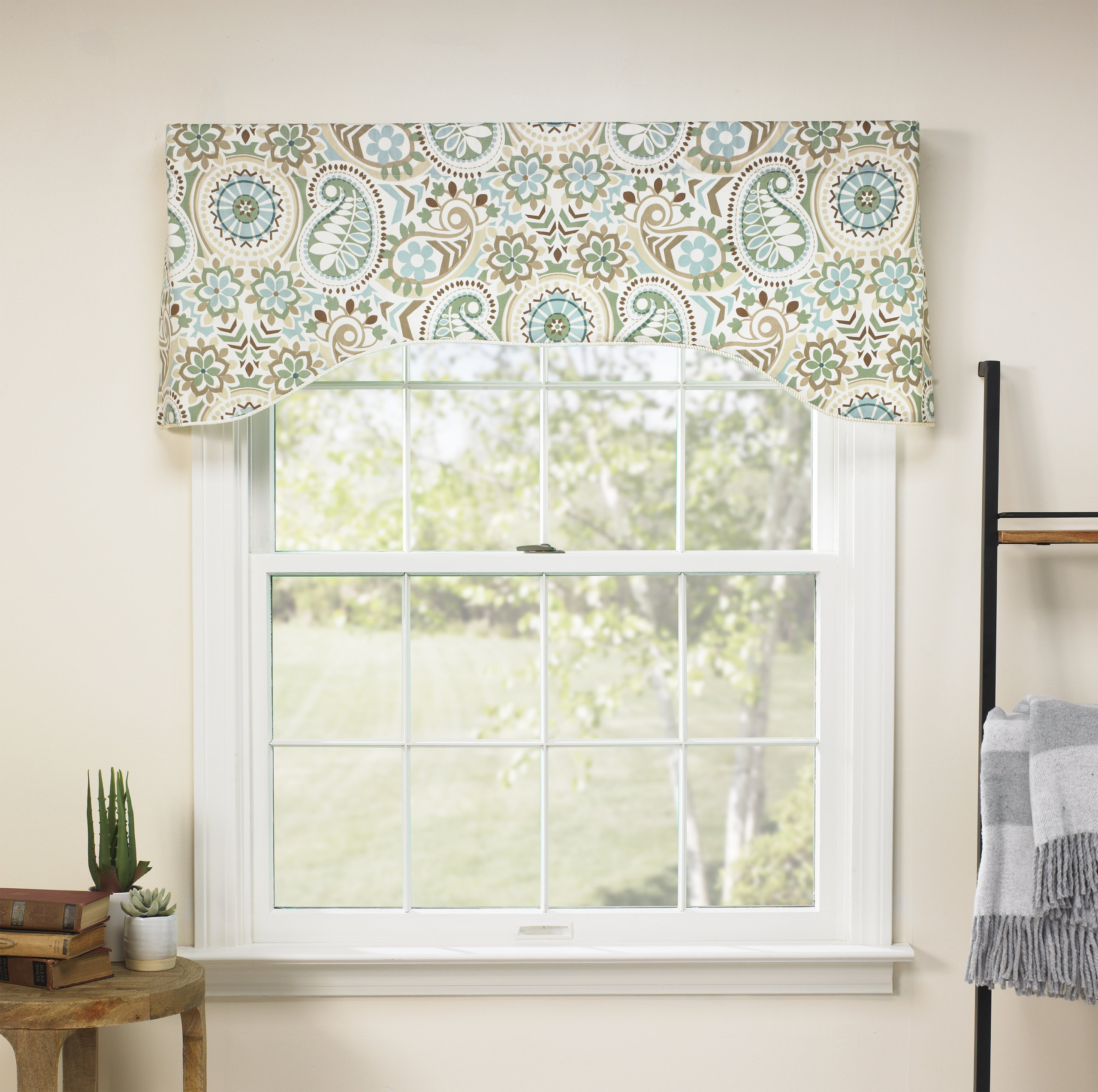 Paisley Prism 50" x 15" Lined Arch Valance, Latte - Mediterranean ...