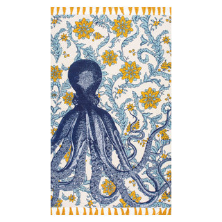 Flatweave Cotton Giant Octopus Area Rug, 4'x6' - Beach Style - Area ...