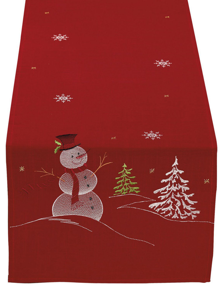 Embroidered Snowman Table Runner - Rustic - Table Runners - by Design ...