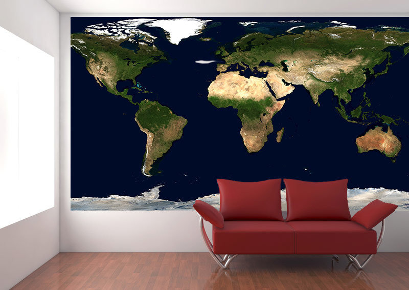 Physical Earth Satellite Image Map Wall Decal, Peel & Stick, 120" X 60 ...
