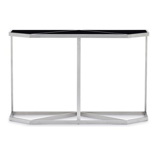 Plaza Console Table Opaque Black Tempered Glass Top Brushed Stainless ...
