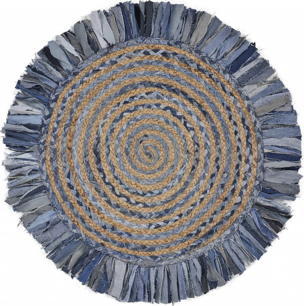 Denim and Natural Jute Round Swirl Fringed Rug - Contemporary - Area ...