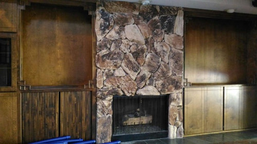lava rock fireplace redesign