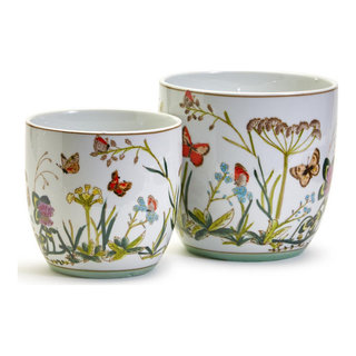 Two's Company Butterfly Garden Set of 2 Cachepot / Planter w/ Drainage ...