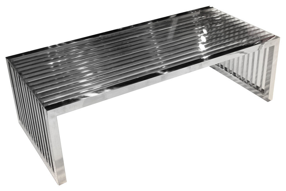 Soho Rectangular Stainless Steel Cocktail Table With Tempered Glass Top ...