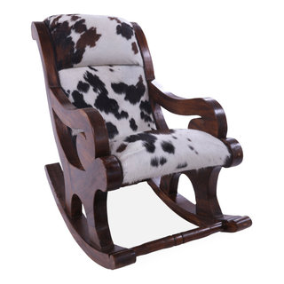 Hair-On Cowhide Wooden Handcrafted Rocking Chair RC113-FC, 24" W x 48 ...