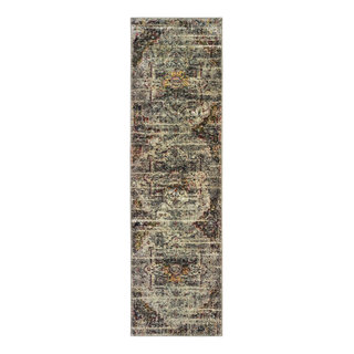 2"x8" Gray and Ivory Distressed Runner Rug - Contemporary - Hall And ...