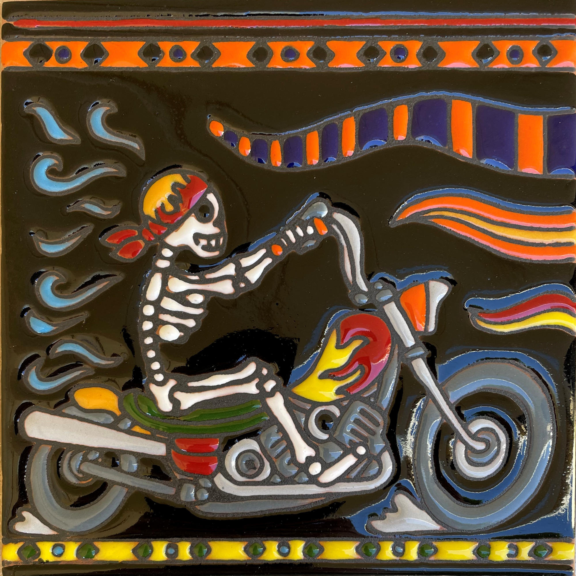 6x6 Motorcycle Riding. Day-Of-The-Dead Clay Tile - Wall And Floor Tile ...