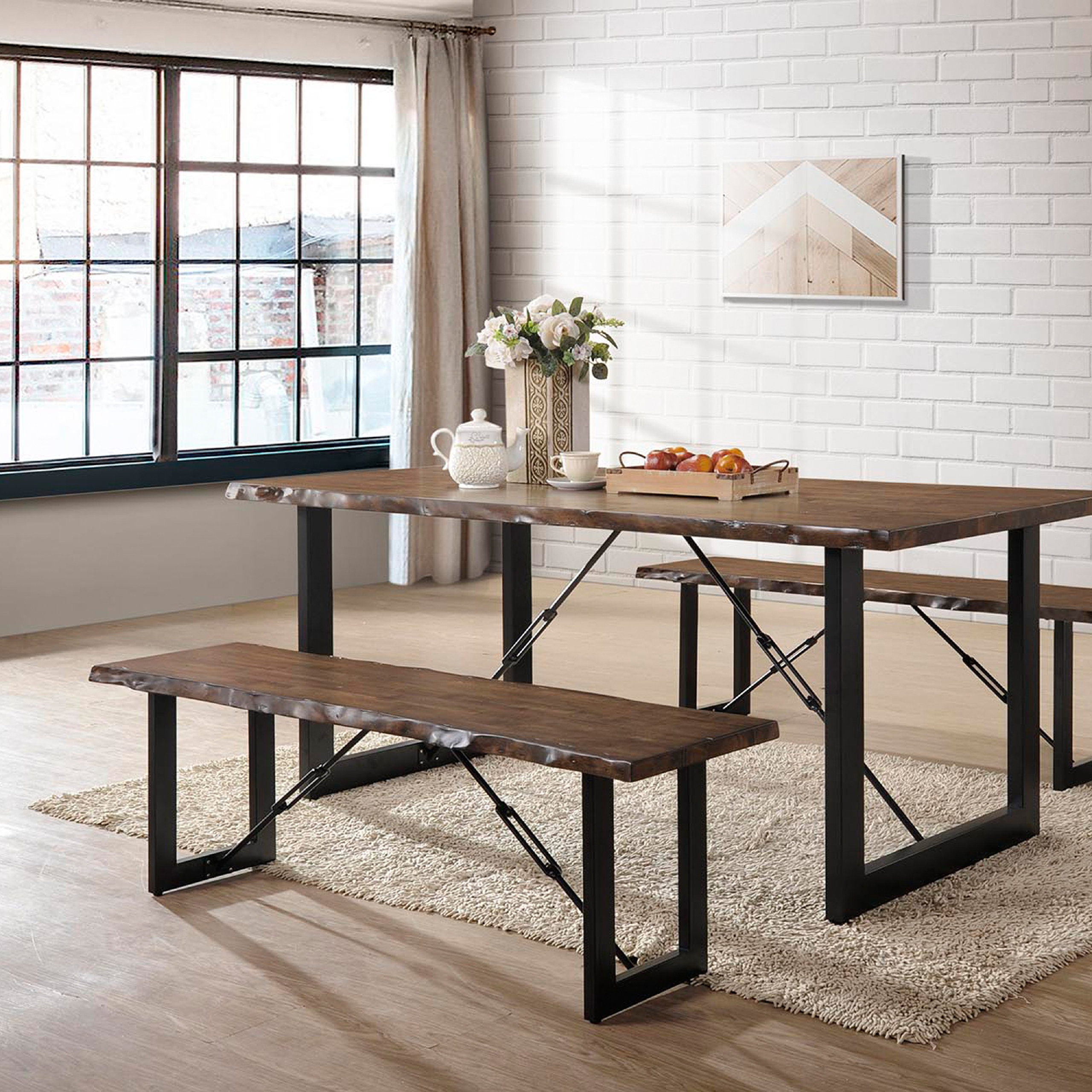 Furniture of America Elsbeth Dining Bench in Walnut - Industrial ...