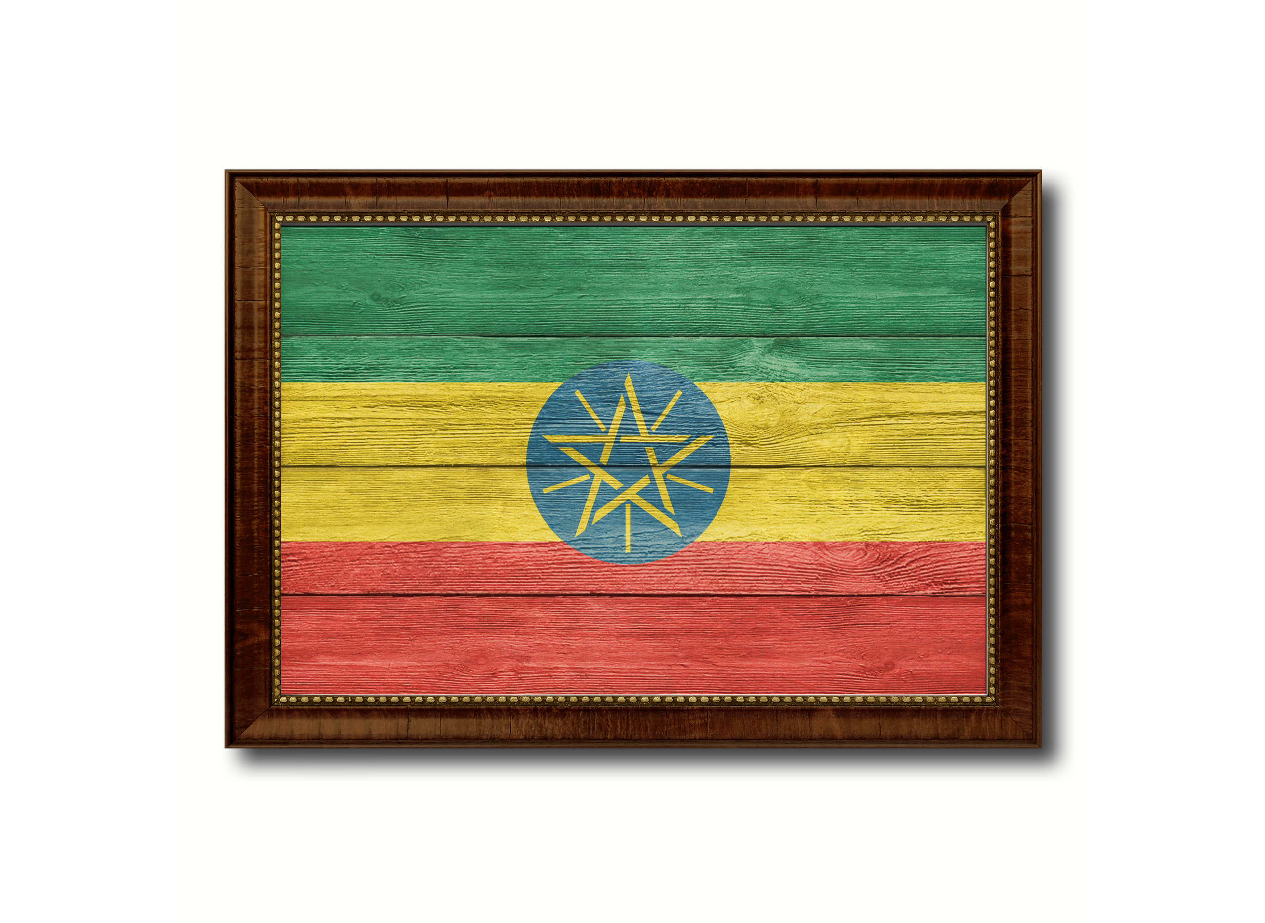 Ethiopia Country Textured Flag Print With Brown Gold Frame, 23" X 33 ...