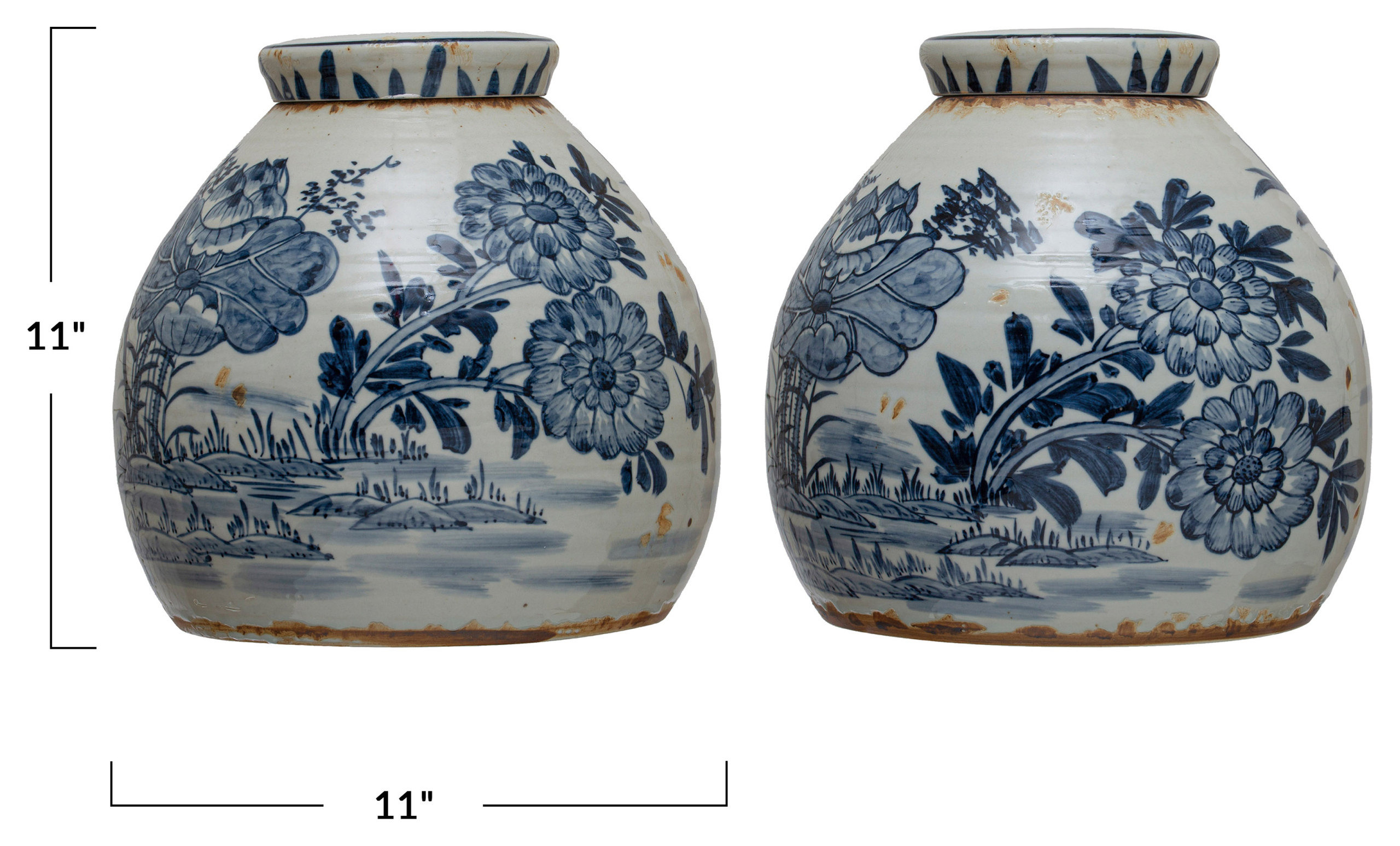 Decorative Stoneware Ginger Jar, Distressed Blue and White - Farmhouse ...