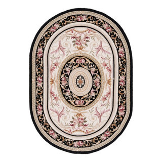 Safavieh Chelsea Hk72B Ivory, Black Area Rug, 4'6" X 6'6" Oval ...