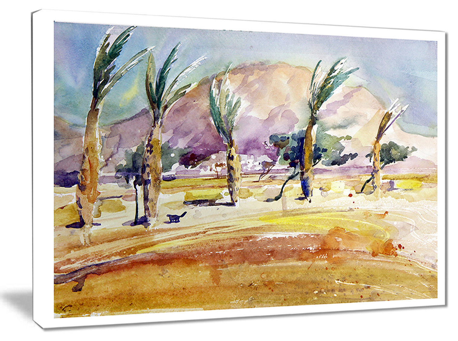 "Watercolor Sea and Palm" Landscape Canvas Print, 40"x30" - Tropical ...