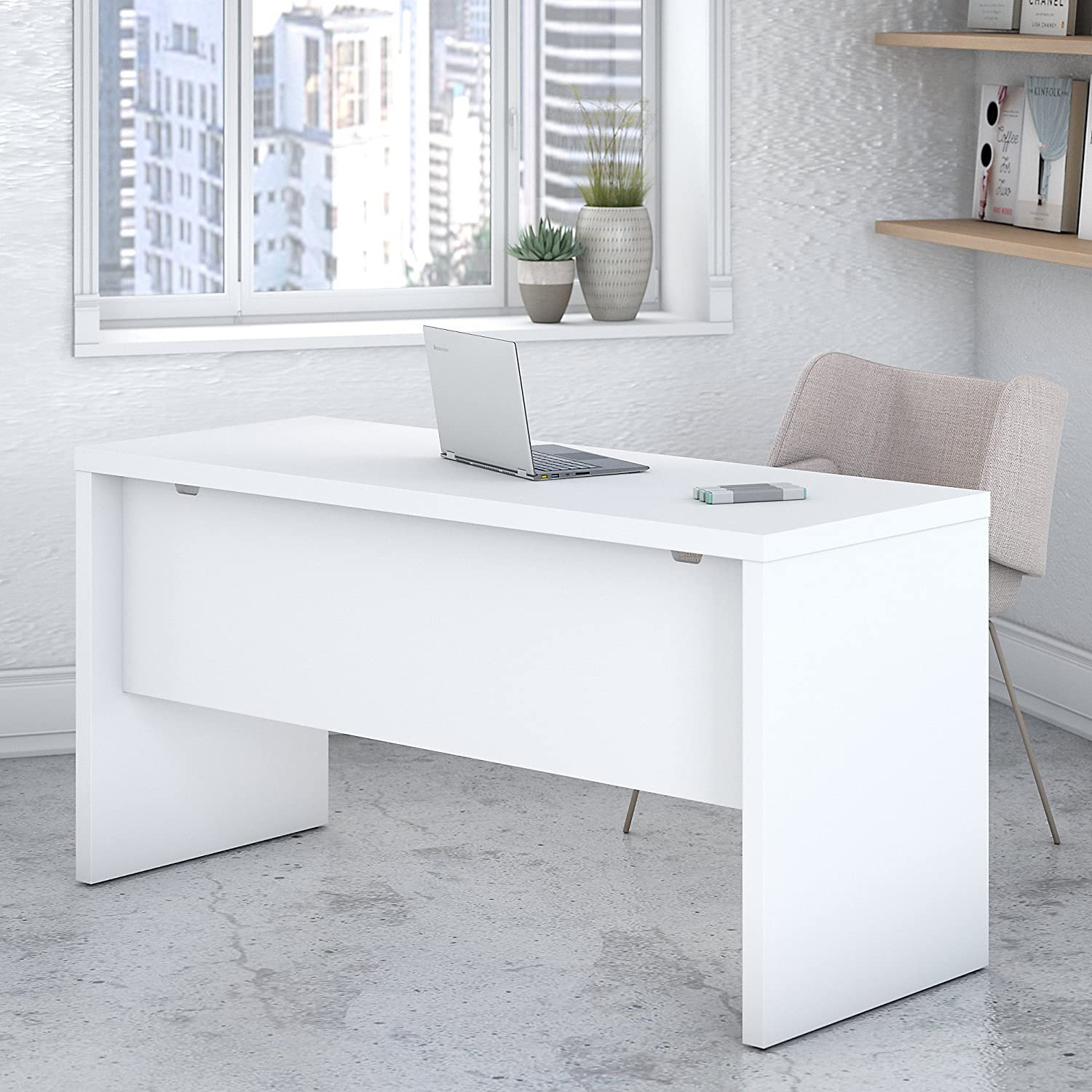 Contemporary Desk, Pure White Finished Base and Spacious Rectangular ...