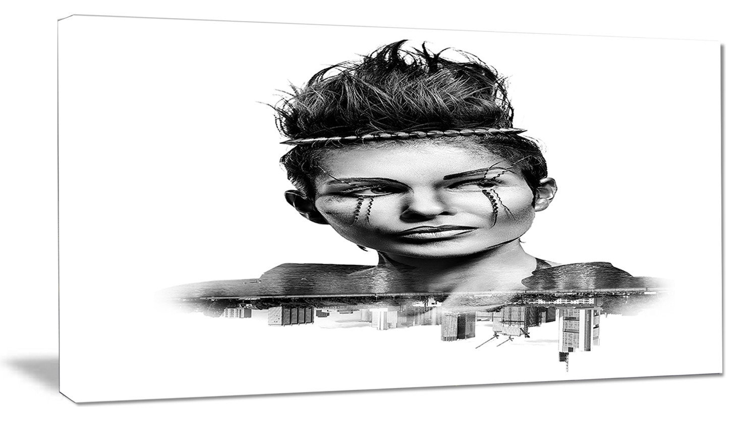 Double Exposure Woman With Hair, Portrait Canvas Art Print, 32"x16 ...